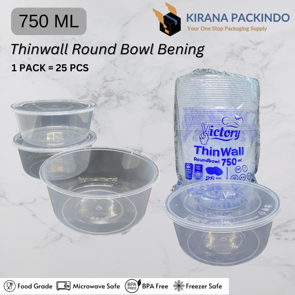 Jual Thinwall Victory 750ML Round Bowl (Bulat) 25pcs Food Container Kotak Makan 750 ml | Shopee ...