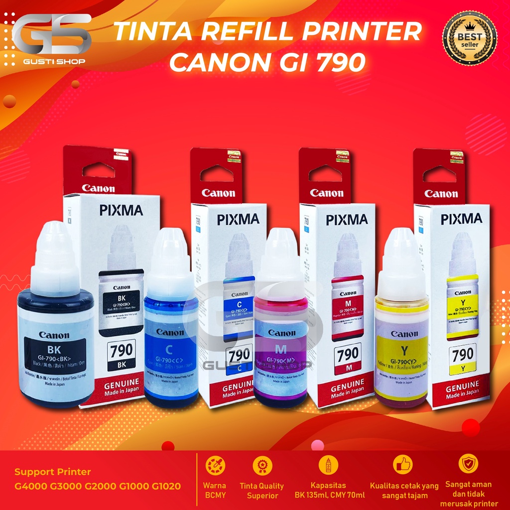 Jual 1 SET 4 PCS Tinta Canon Gi 790 Refill Printer G1000 G2000 G2010 ...