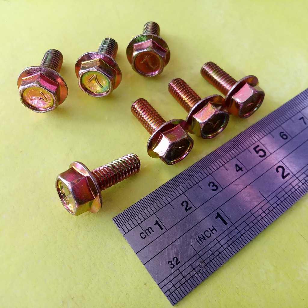 Jual FLANGE BOLT KUNING M6 X 16 / BAUT 10 KUNCI 10 / BAUT TOPI M6 X 16 KUNING / FLANGE BOLT ...