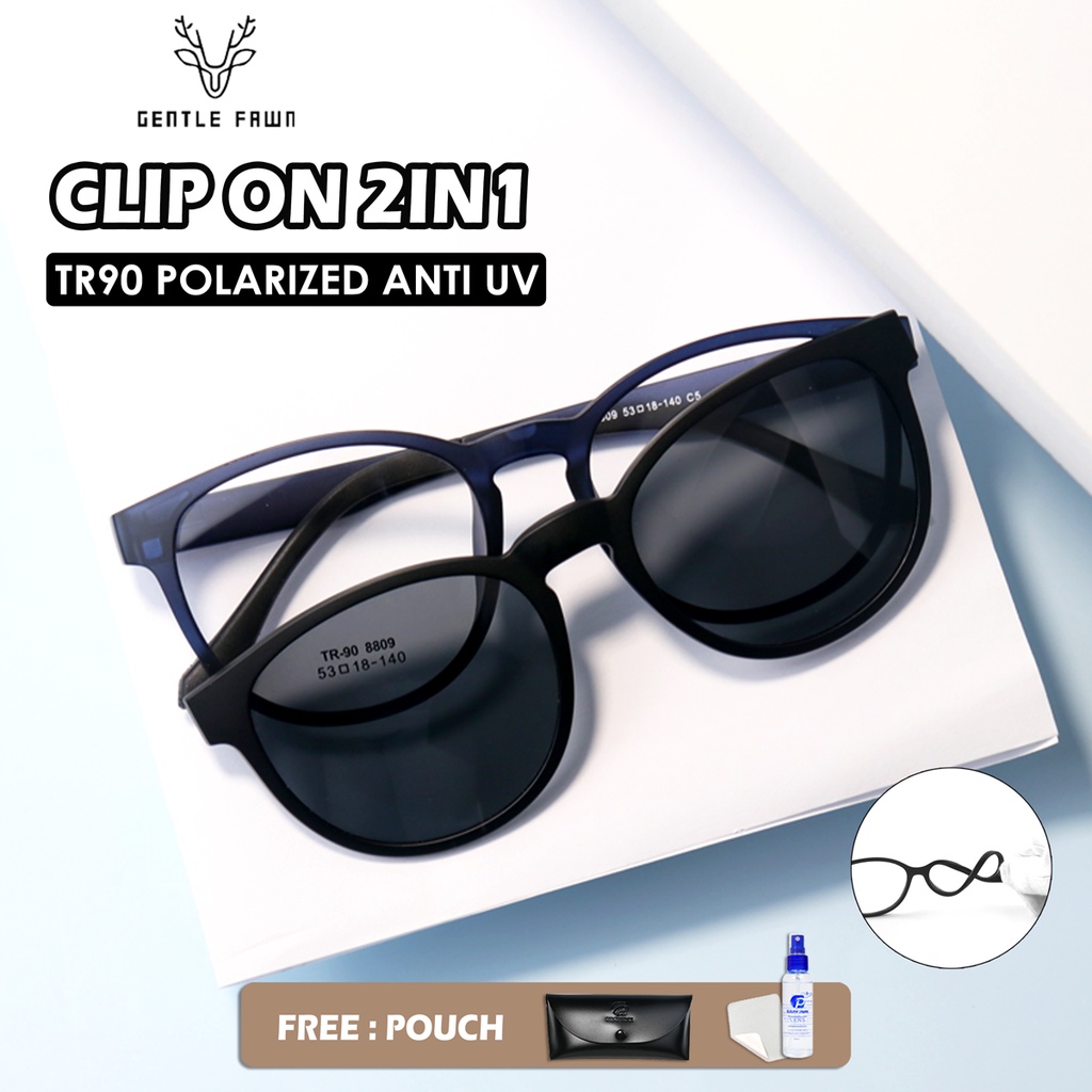 Jual GENTLE FAWN Kacamata Clip On 2in1 Polarized TR90 Style Bulat Oval Lentur Bisa Minus ...