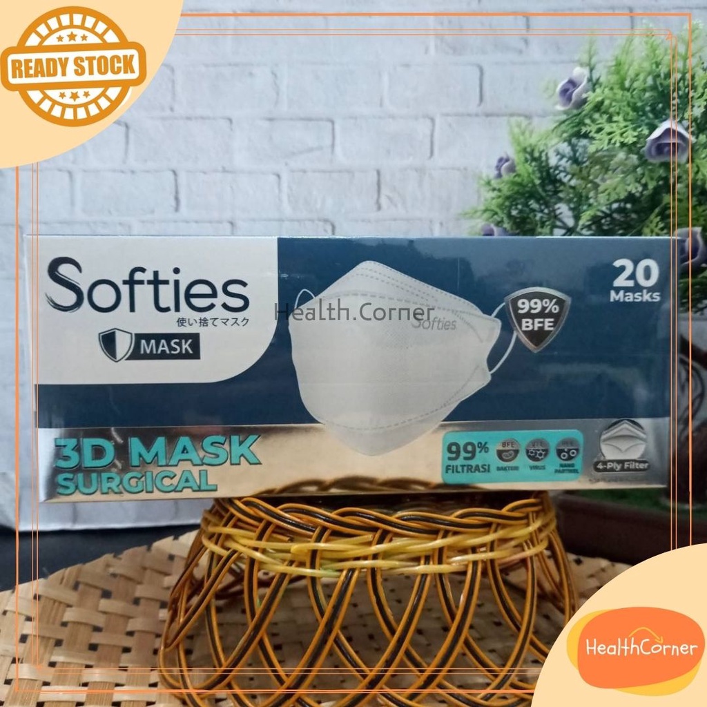 Jual Masker Softies 3D Surgical Mask 4 ply 20's/Masker Kleenex 3D ...