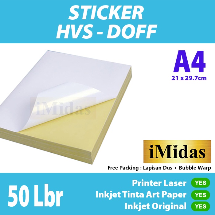 Jual Sticker Label HVS Doff / Stiker Inkjet Matte Ukuran A4 - 50 lembar ...