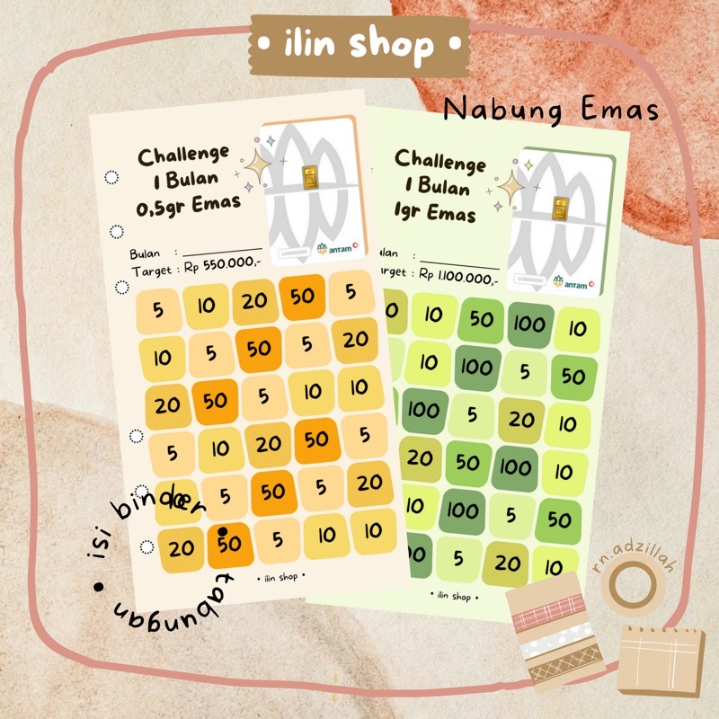 Jual [A6] Isi Kertas Binder Tabungan 'Challenge Nabung Emas' Aesthetic ...