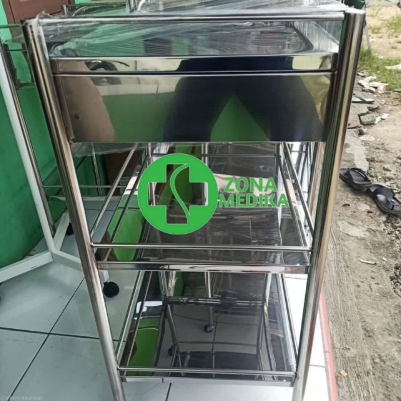 Jual troly instrumen 3 rak laci stainless | Shopee Indonesia