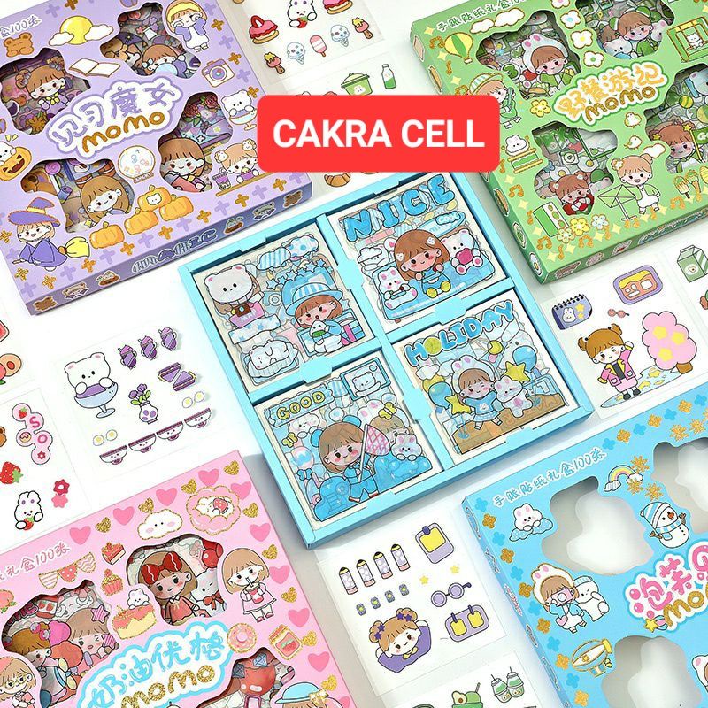 Jual Stiker Viral Lucu Kartun Momo Box Set 100 pcs dan 25 pcs | Shopee ...