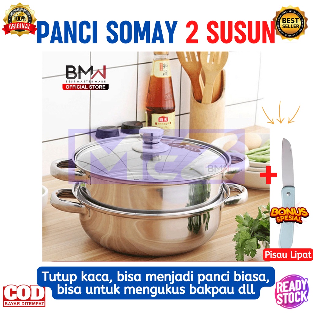 Jual Panci Somay 2 Susun Stainless Bonus Pisau Lipat - Panci Somay ...