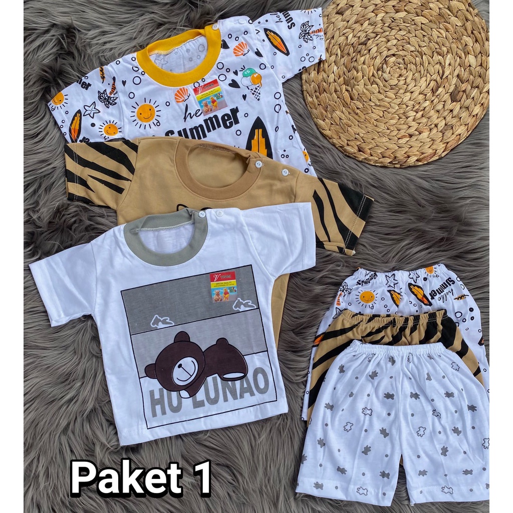 Jual PAKETAN HEMAT (3) (random) stelan baju bayi lucu murah PENDEK 3-18 ...