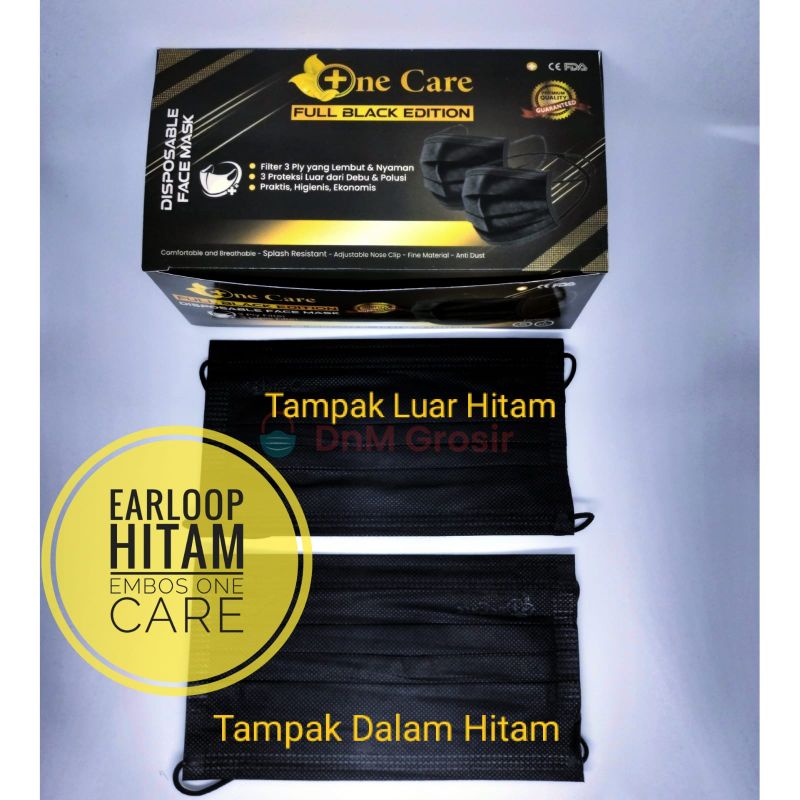 Jual Masker Earloop One Care Warna Hitam 3ply Isi 50 pcs | Shopee Indonesia