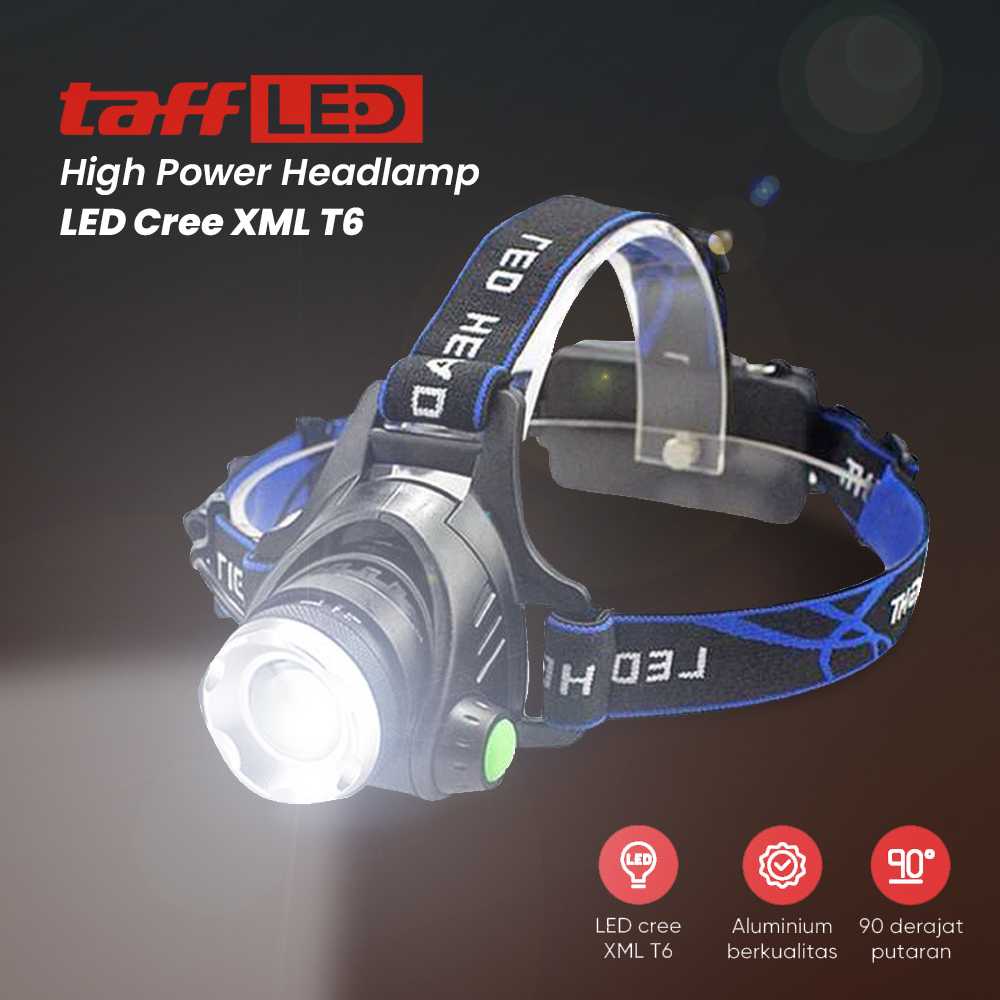 Jual TaffLED High Power Headlamp LED Cree XML T6 + Charger - 568D ...