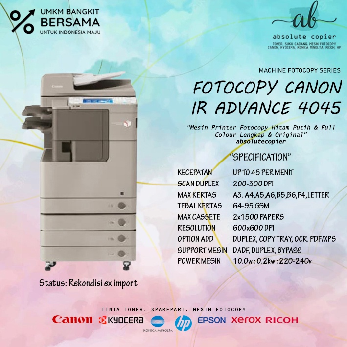 Jual MESIN FOTOCOPY CANON IRA ADVANCE 4025/4035/4045/4051 PRINT COPY SCAN ORIGINAL | Shopee ...
