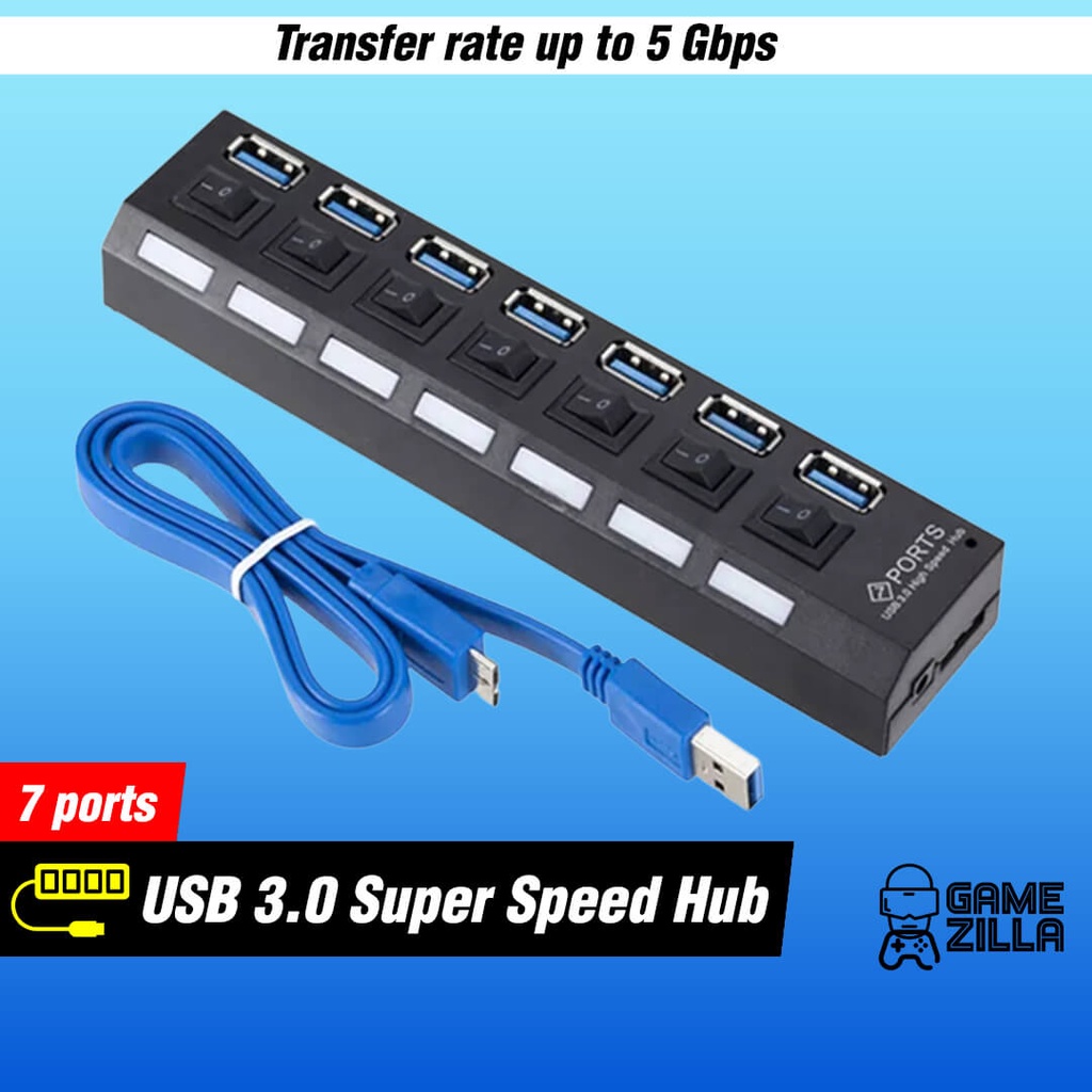 Jual Hub USB 3.0 High Speed 7 Port Saklar Power On Off | Shopee Indonesia