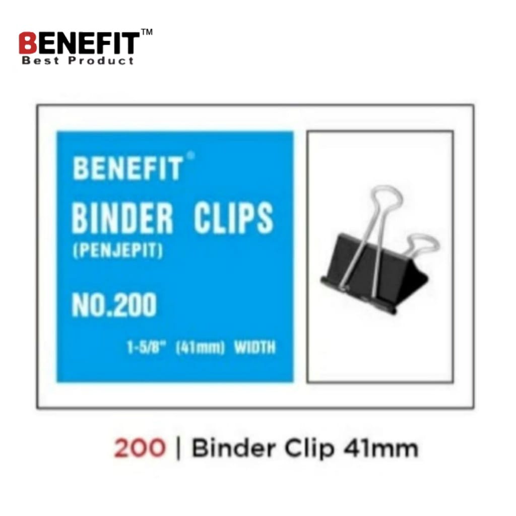 Jual Penjepit Kertas Binder Clip Merk Benefit 41mm width No.200 ...