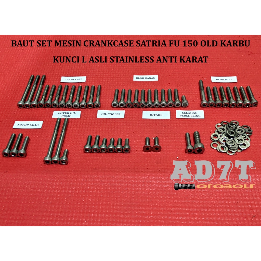 Jual Baut Set Mesin Crankcase Suzuki Satria FU 150 OLD Karbu Kunci L Stainless | Shopee Indonesia