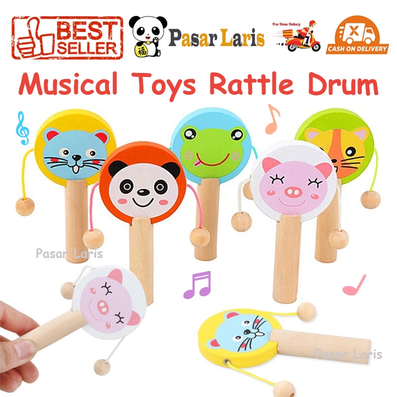 Jual MAINAN MUSIK ANAK BAYI RATTLE DRUM TEPUK KAYU MONTESSORI CLAPPER ...