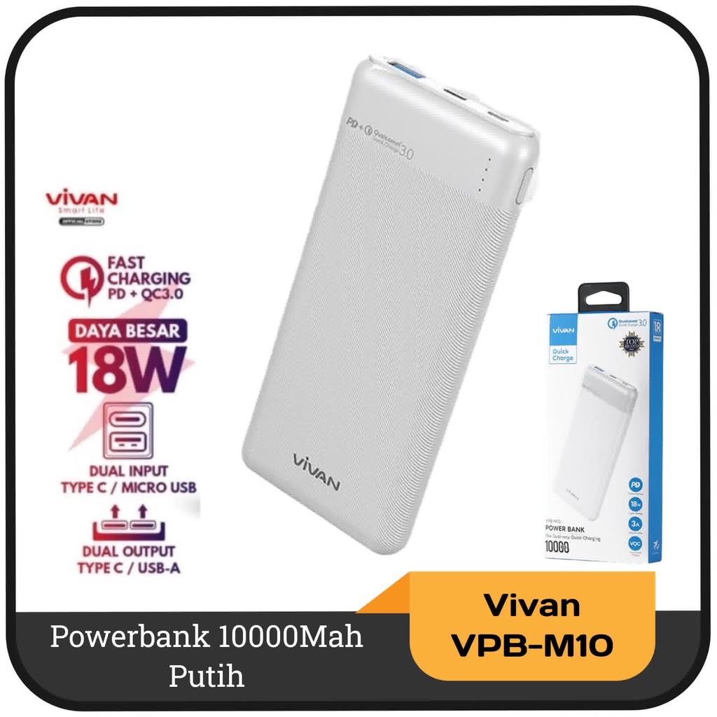 Jual Powerbank Original Vivan VPB-M10 18W Dual way Quick Charging 10000 ...