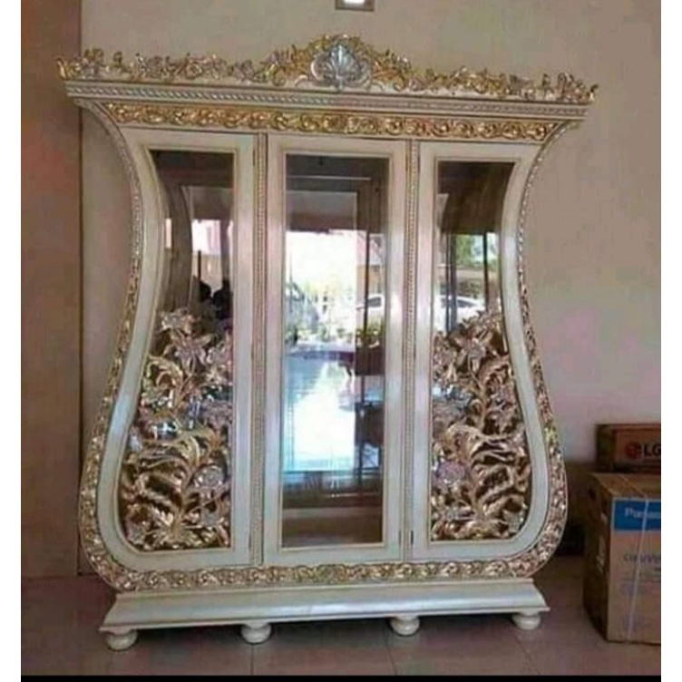 Jual buffet almari pajangan ukir kaca biola kayu jati mahoni mewah ...
