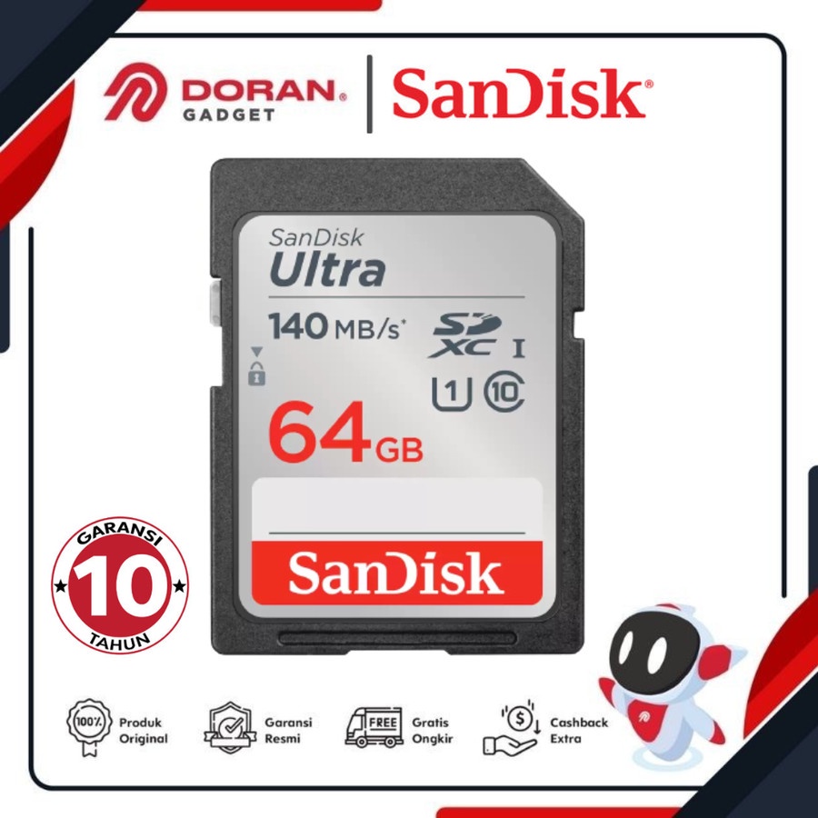 Jual Sandisk SD Card 64GB CL10 140MBPS MMC 64GB Memory 64GB - Garansi ...
