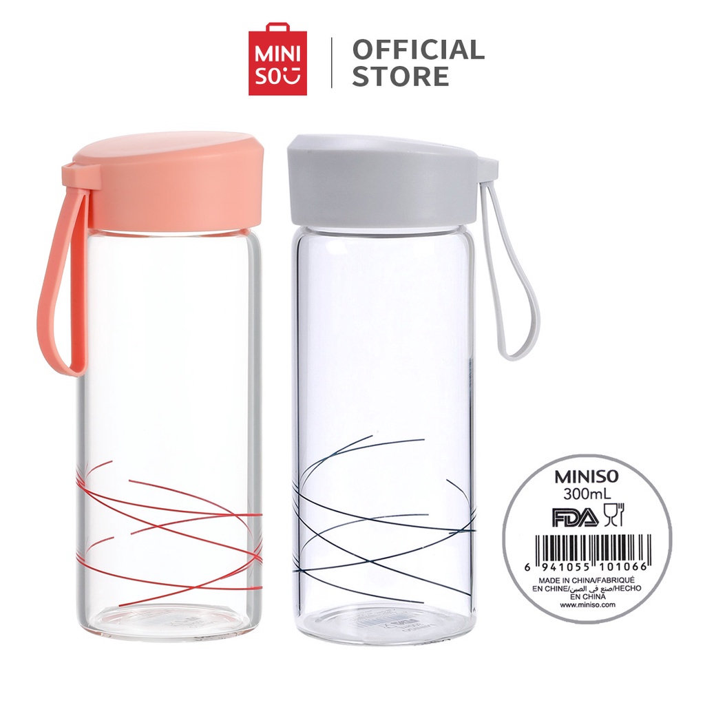 Jual MINISO Botol Minum Kaca 300ml Tempat Air Minum pink Glass Water ...