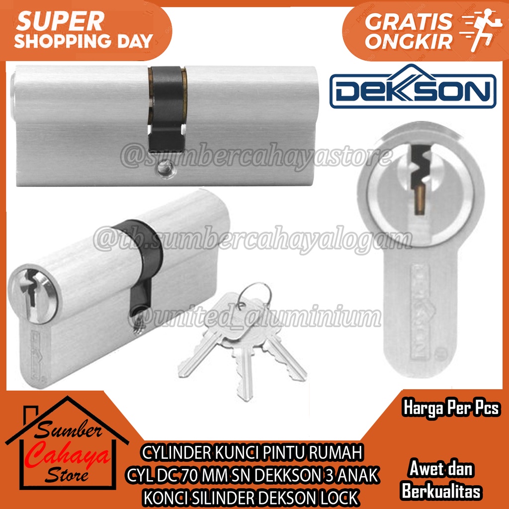 Jual DEKKSON CYLINDER KUNCI PINTU RUMAH CYL DC 70 MM SN 3 ANAK KONCI ...
