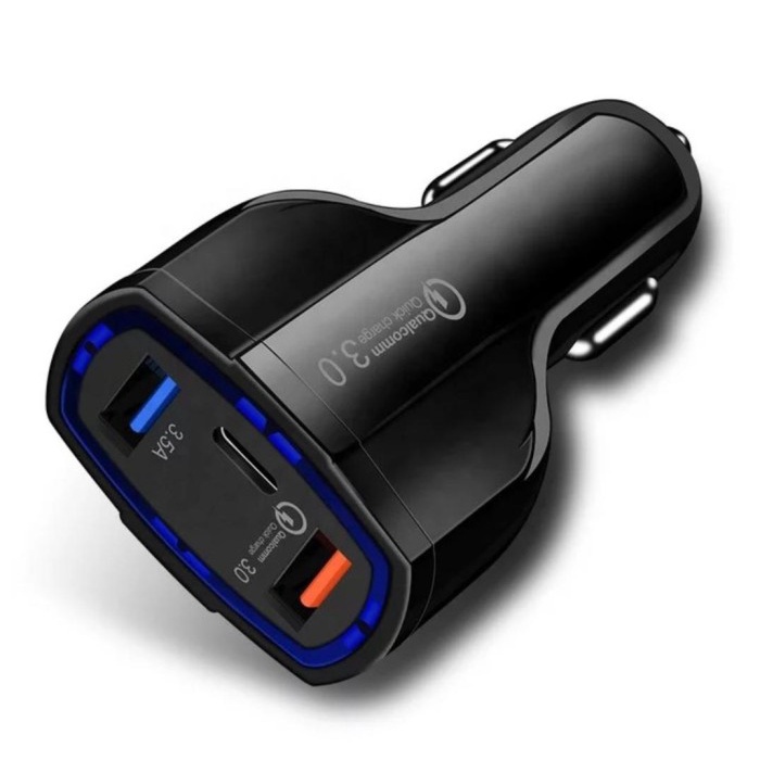 Jual Charger Mobil Fast Charging 3 PORT 2 USB + 1 TIPE C Fast Charging ...