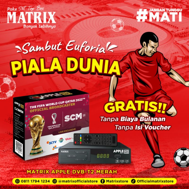 Jual SET TOP BOX STB MATRIX APPLE MERAH PAKET KABEL HDMI DONGLE WIFI ...