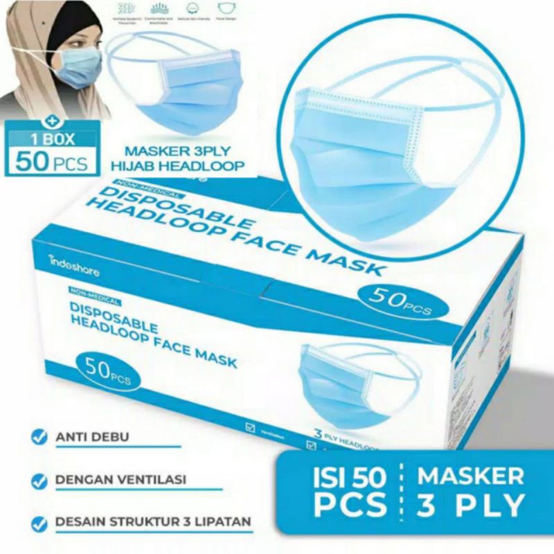 Jual MASKER HIJAB DAN EARLOOP FACE MASK 3PLY 50PCS | Shopee Indonesia