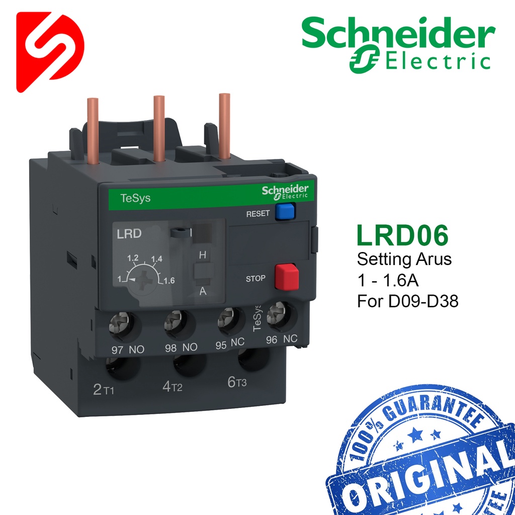 Jual Thermal Overload Relay LRD06 1-1,6A Termal Kontaktor Schneider ...