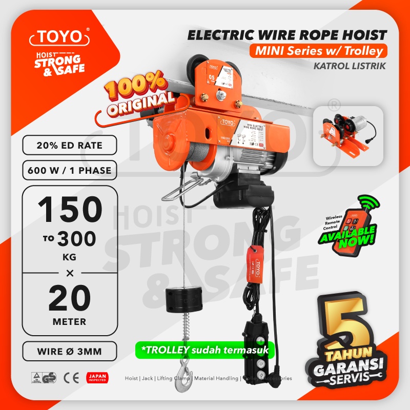 Jual TOYO Mini Electric Hoist Trolley set / Katrol Listrik 150/300Kg x ...
