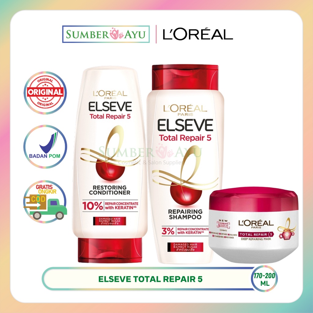 Jual Loreal Paris Elseve Total Repair 5 Shampoo, Conditioner ...