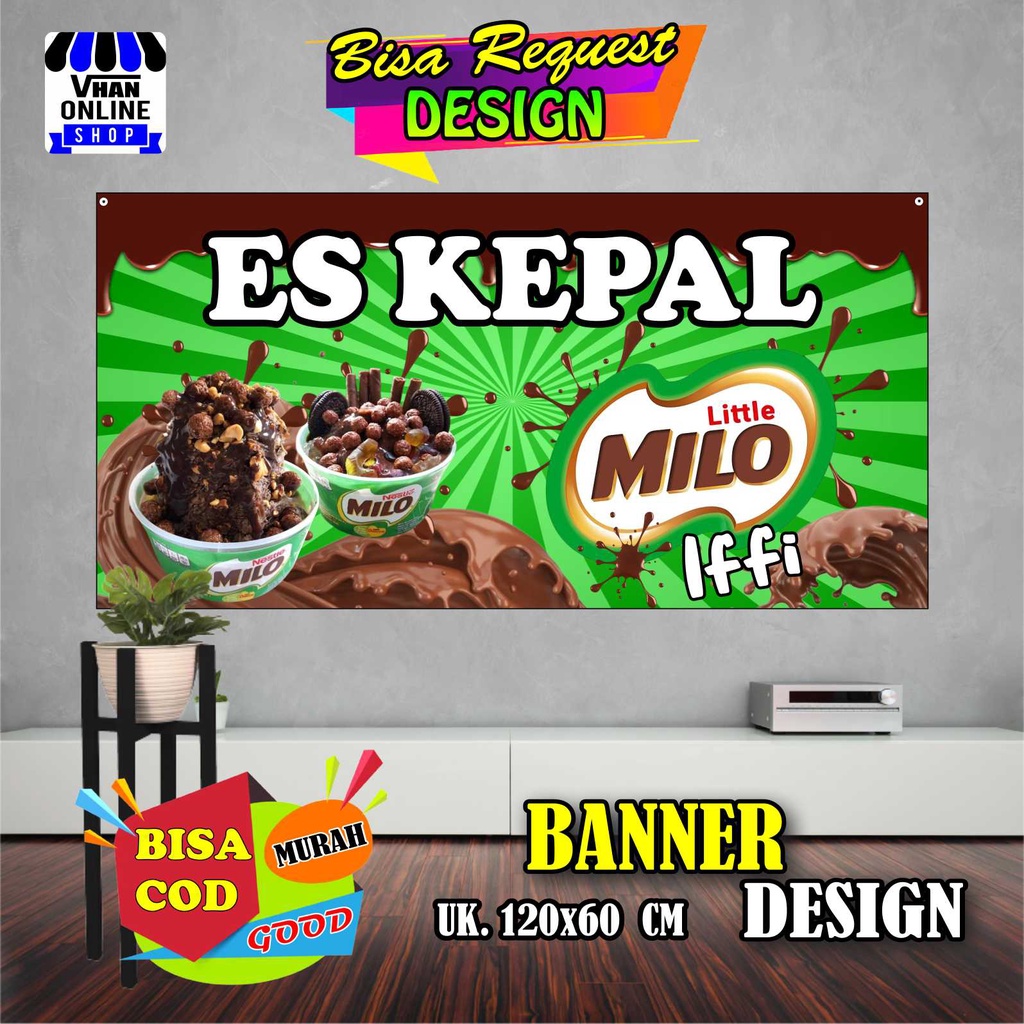 Jual Spanduk Banner Es Kepal Milo, Es Viral, Ice Cream, Keren Bagus ...