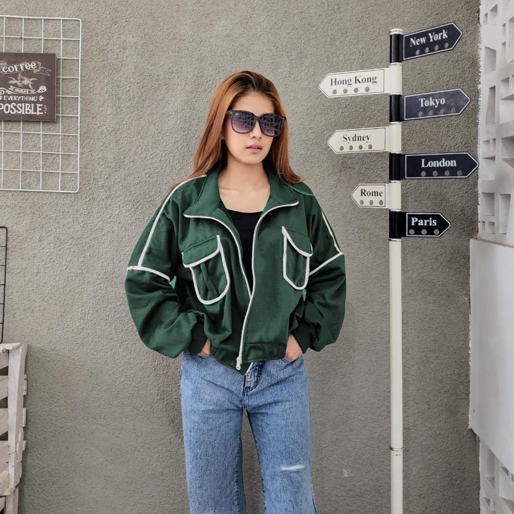 Jual NOUSKA - WHITE LIST Jaket Crop Top Lucu Simple Polos Sporty Korea ...