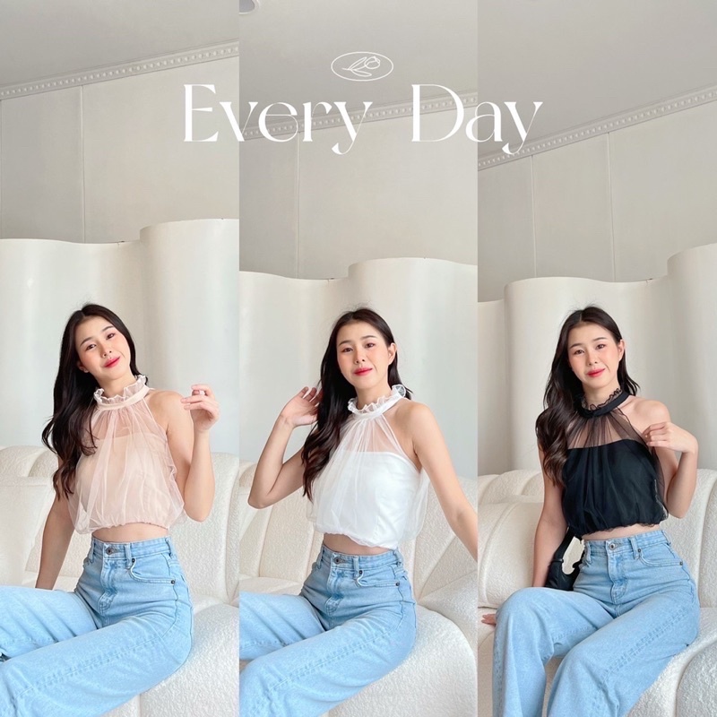 Jual Lica Top (Korean Ruffle Sheer Halter Top Import) | Shopee Indonesia