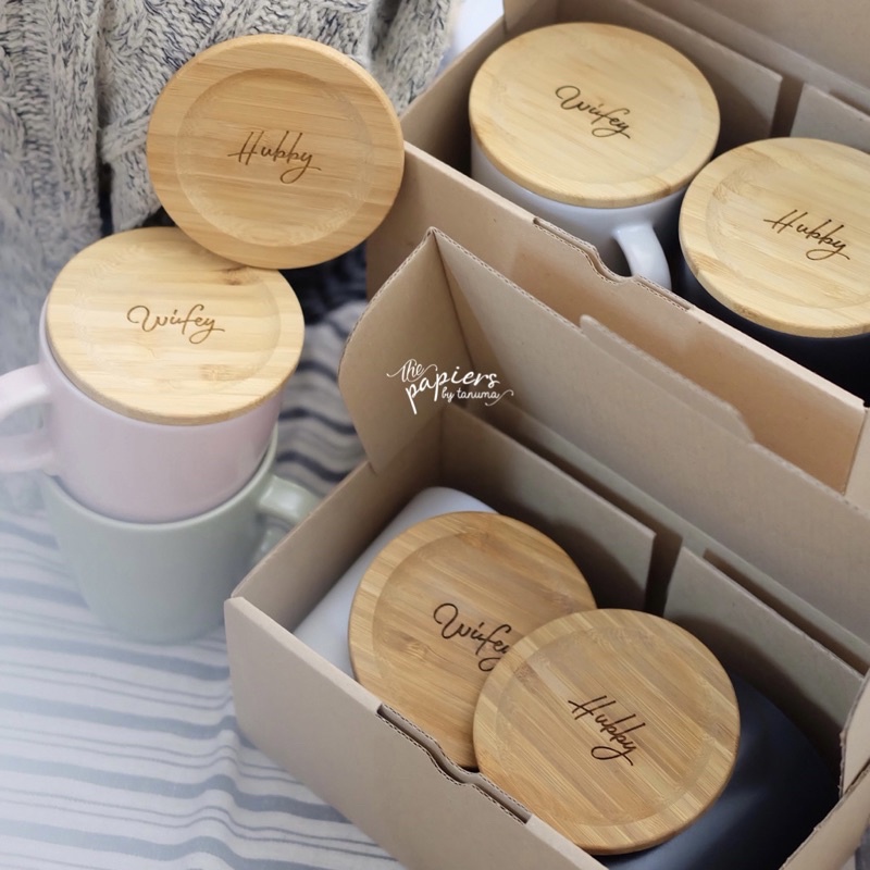 Jual Custom 2in1 Bamboo Coaster and Lid for Mug/ Tatakan Gelas/ Tutup ...