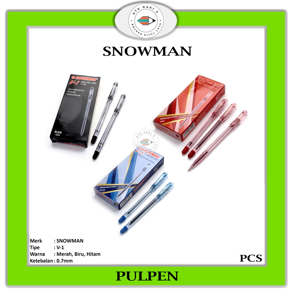 Jual SNOWMAN - Pulpen Semi-Gel Pen V-1 Merah, Hitam, Biru - Pcs ...