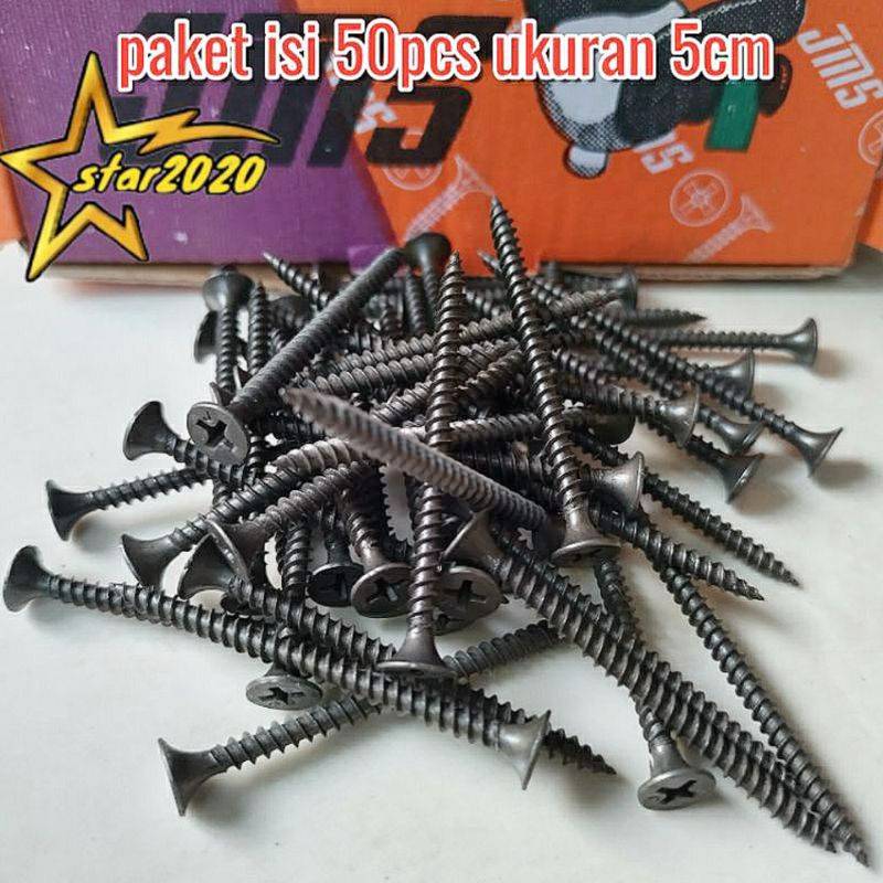 Jual 50pcs skrup gypsum PANJANG 5 cm sekrup gipsum 6x2" sekrup hitam 6 x2" panjang 5 cm isi ...