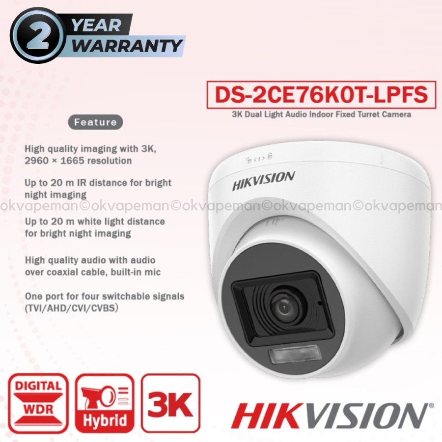 Jual CCTV Indoor HIKVISION DS-2CE76K0T-LPFS 3K 5MP BUILT IN MIC ...