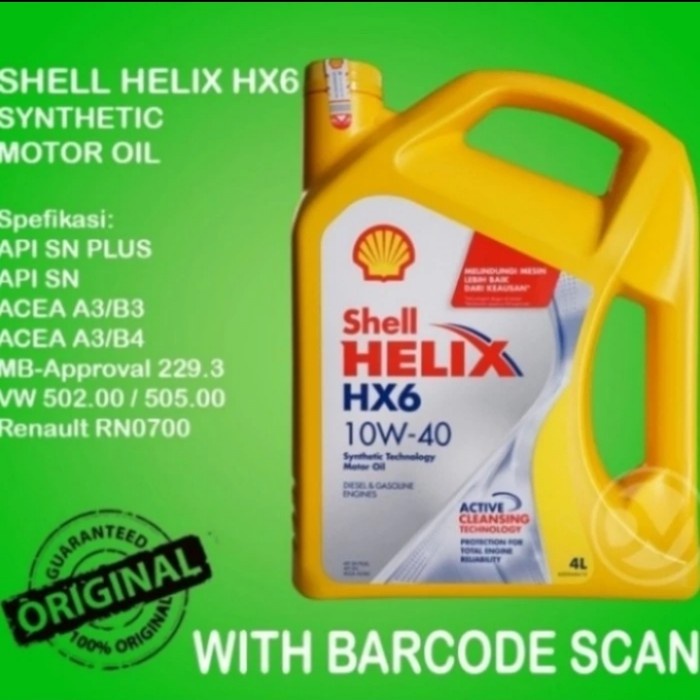 Jual SHELL HELIX HX6. 10-40 ORIGINAL SCANE BARCODE 4L | Shopee Indonesia