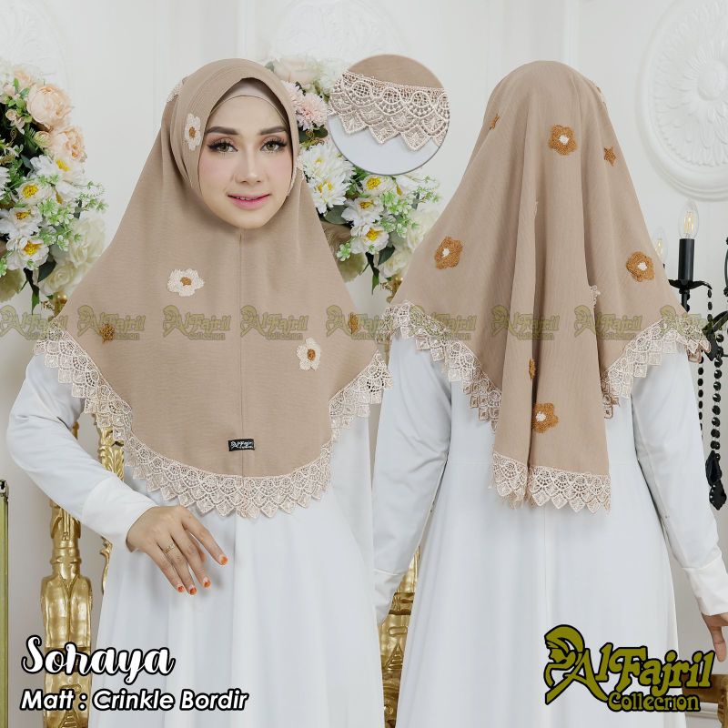 Jual Jilbab Soraya Renda Crinkle Bordir by Alfajril | Shopee Indonesia