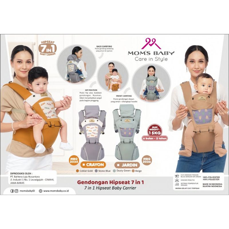 Jual Moms Baby Gendongan Hipseat 7 in 1 Crayon Series - MBG2035 | Shopee Indonesia