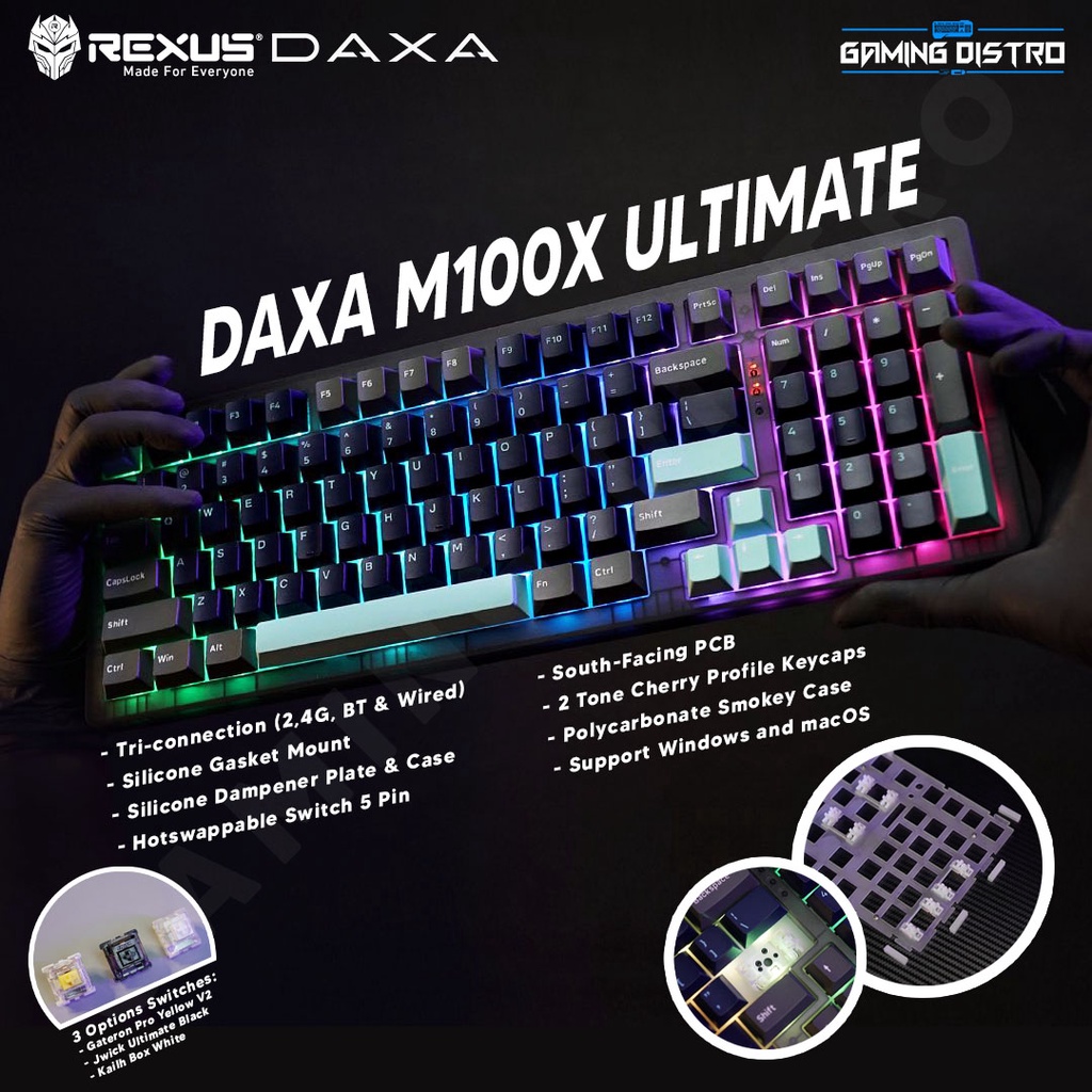 Jual Keyboard Gaming Rexus Daxa M100X Ultimate | Wireless Gasket Mount ...