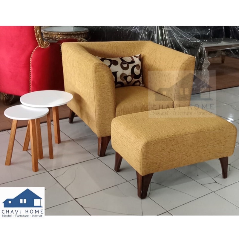 Jual set sofa santai 1 dudukan 1 seater dengan stool kotak dan meja ...