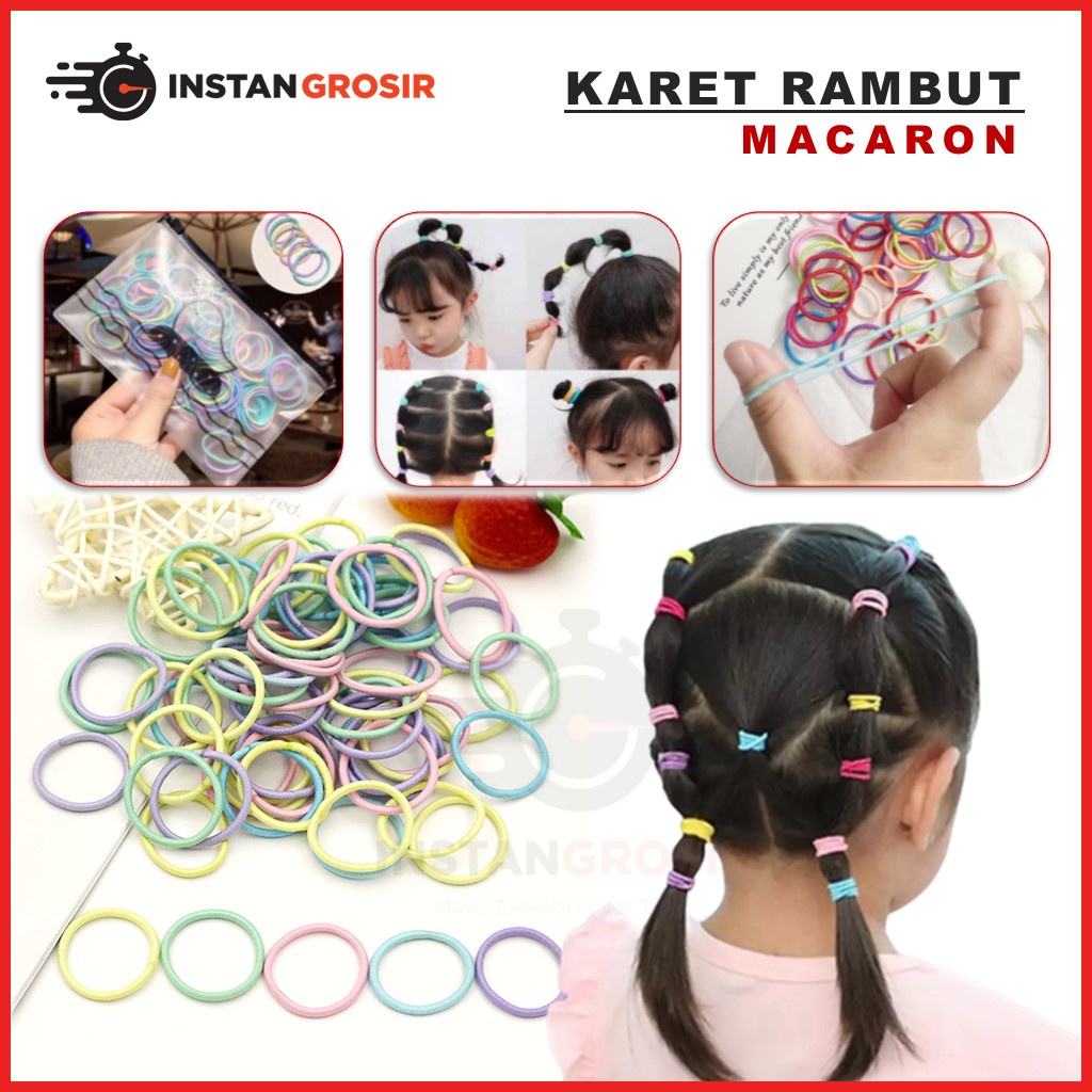 Jual Karet Ikat rambut macaron free pouch multifungsi karet elastis ...
