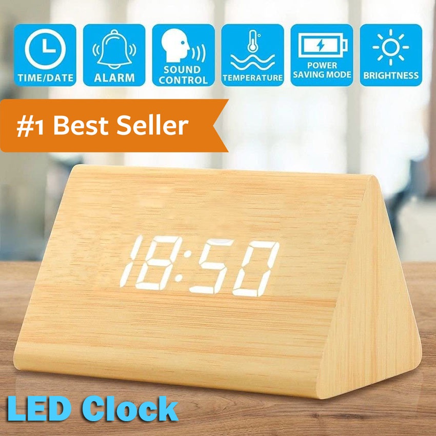 Jual Jam Meja Digital LED Clock Wooden JK-828 Motif Kayu Alarm Waker ...