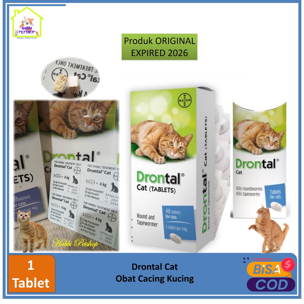 Jual Obat Cacing Kucing Drontal Cat 1 Tablet ASLI ORIGINAL | Shopee ...
