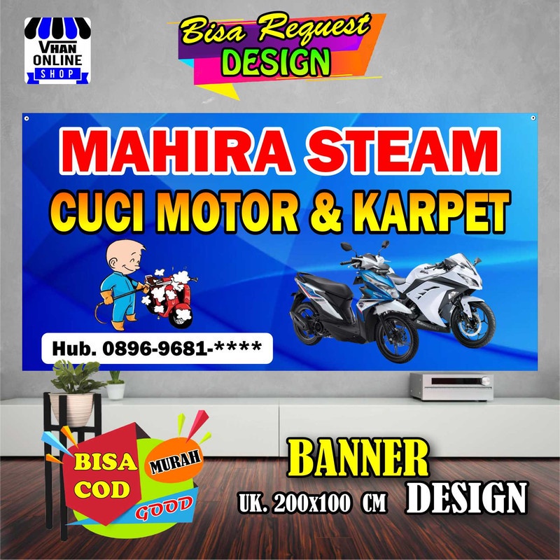 Jual Cetak Banner / Spanduk Steam Motor, Jasa Cuci Motor, Kuat Bagus ...