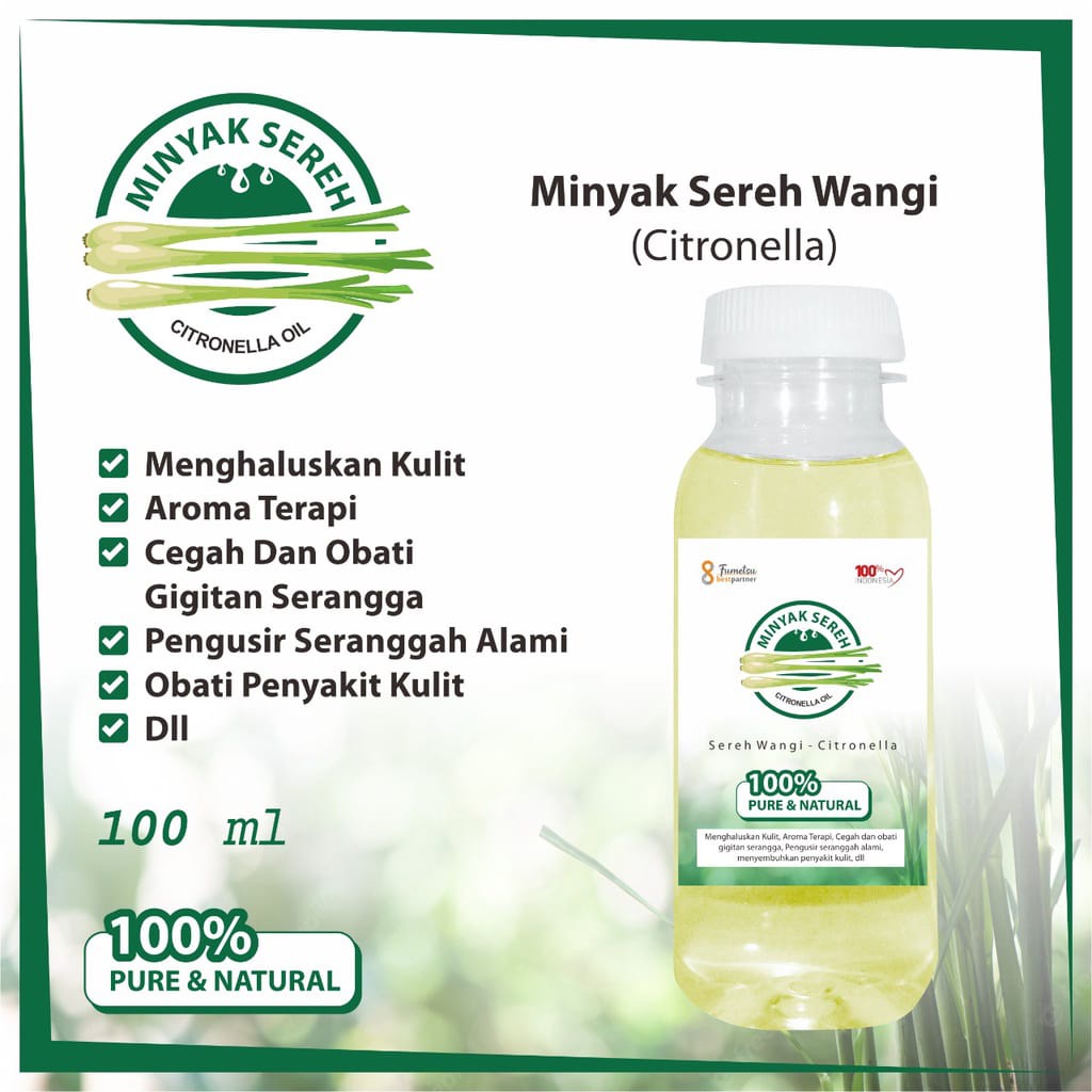 Jual Minyak Sereh Wangi Murni Alami - Citronella Oil Kemasan Botol 100ML | Shopee Indonesia