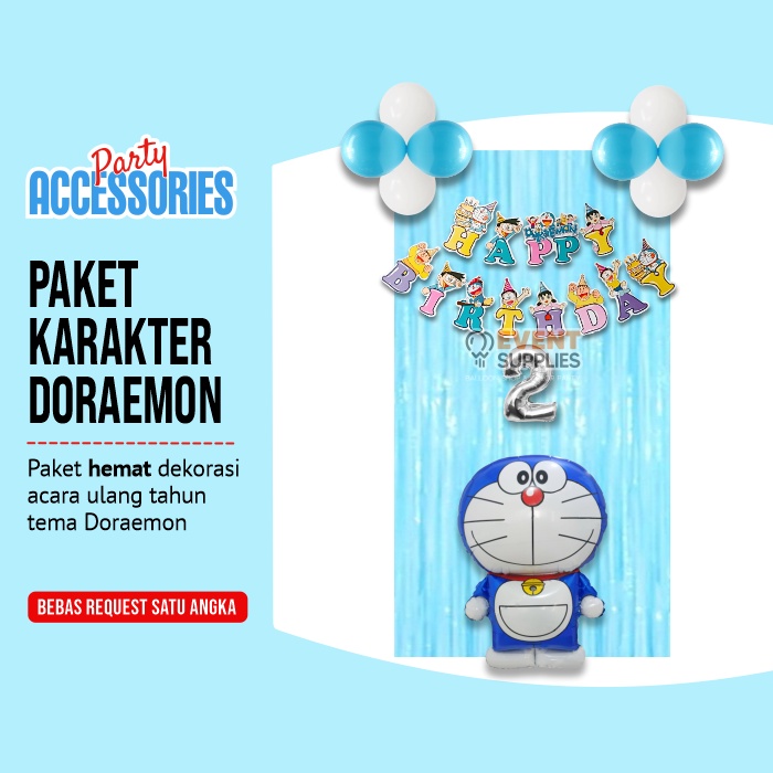 Jual Paket Lengkap Doraemon Ulang Tahun Banner Tirai 3D Jumbo Doraemon ...