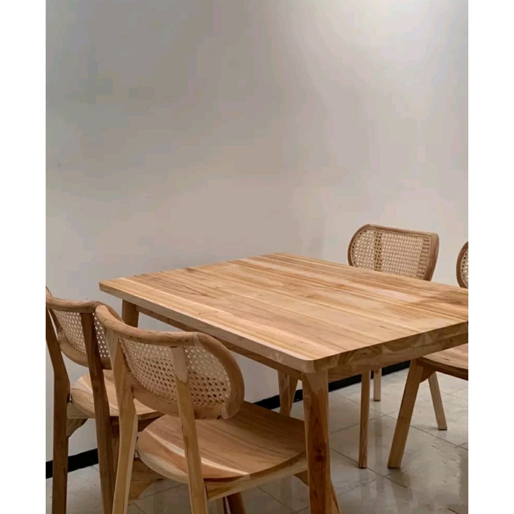 Jual Meja Makan Minimalis Meja Makan Rotan Kursi Kacang Cafe Jati Rotan | Shopee Indonesia