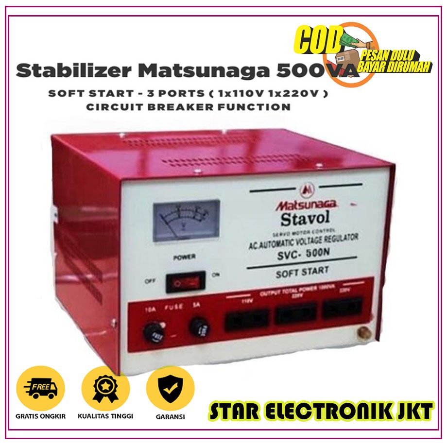 Jual Stabilizer MATSUNAGA Stavol 500 watt Servo Motor/Soft Start/Regulator | Shopee Indonesia