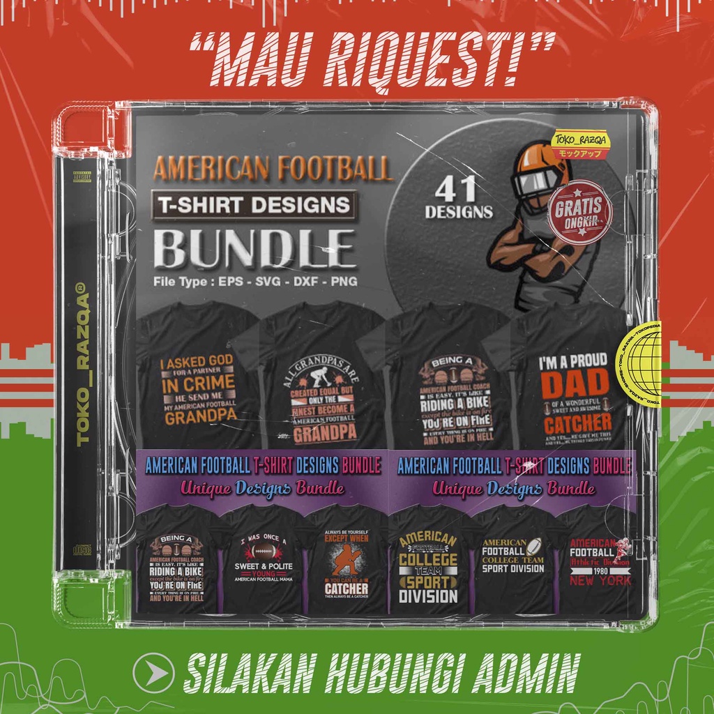 Jual American Football T-shirt Designs Bundle - Disain Sablon DTF - DTG ...